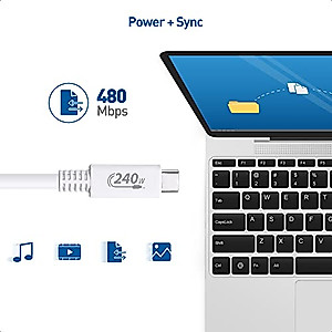 Cable Matters [USB-IF Certified] 240W USB C Cable 6.6 ft for MacBook Pro, Dell XPS (USB C Charger Cable, 140W USB C Cable, USB C Charging Cable) with Power Delivery 3.1 in White (USB 2.0, No Video)