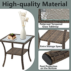 CATMIX Outdoor Rocking Chairs, Adjustable Rattan Recliner Chairs PE Wicker Patio Furniture Set Outdoor Recliner Chairs Furniture Set with Soft Thick Cushion, Removable Glass Tabletop, Beige…