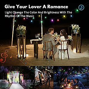 XHT Outdoor String Lights - 48ft Sync with Music Color Changing Outside Patio Lights with 15 Dimmable IP65 Waterproof RGB LED Bulbs with App & Remote Control for Dating, Party, Wedding
