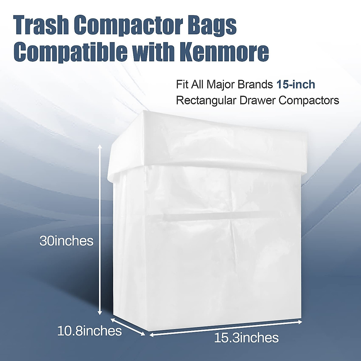 Upgraded 15-inch Heavy Duty Trash Compactor Bags, Compatible with Kenmore Compactor, Fits Kenmore and Other 15-inch Rectangular Drawer Compactors, pack of 60 Bags, White Plastic Trash Compactor Bags
