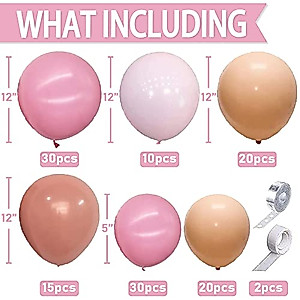 130Pcs Dusty Rose Pink Nude Mauve Brown Ivory White Boho Balloons Balloon Garland Kit, Baby Shower Balloons Girls, Teddy Bear Neutral Birthday Wedding Baby Shower Party Decorations for Girl