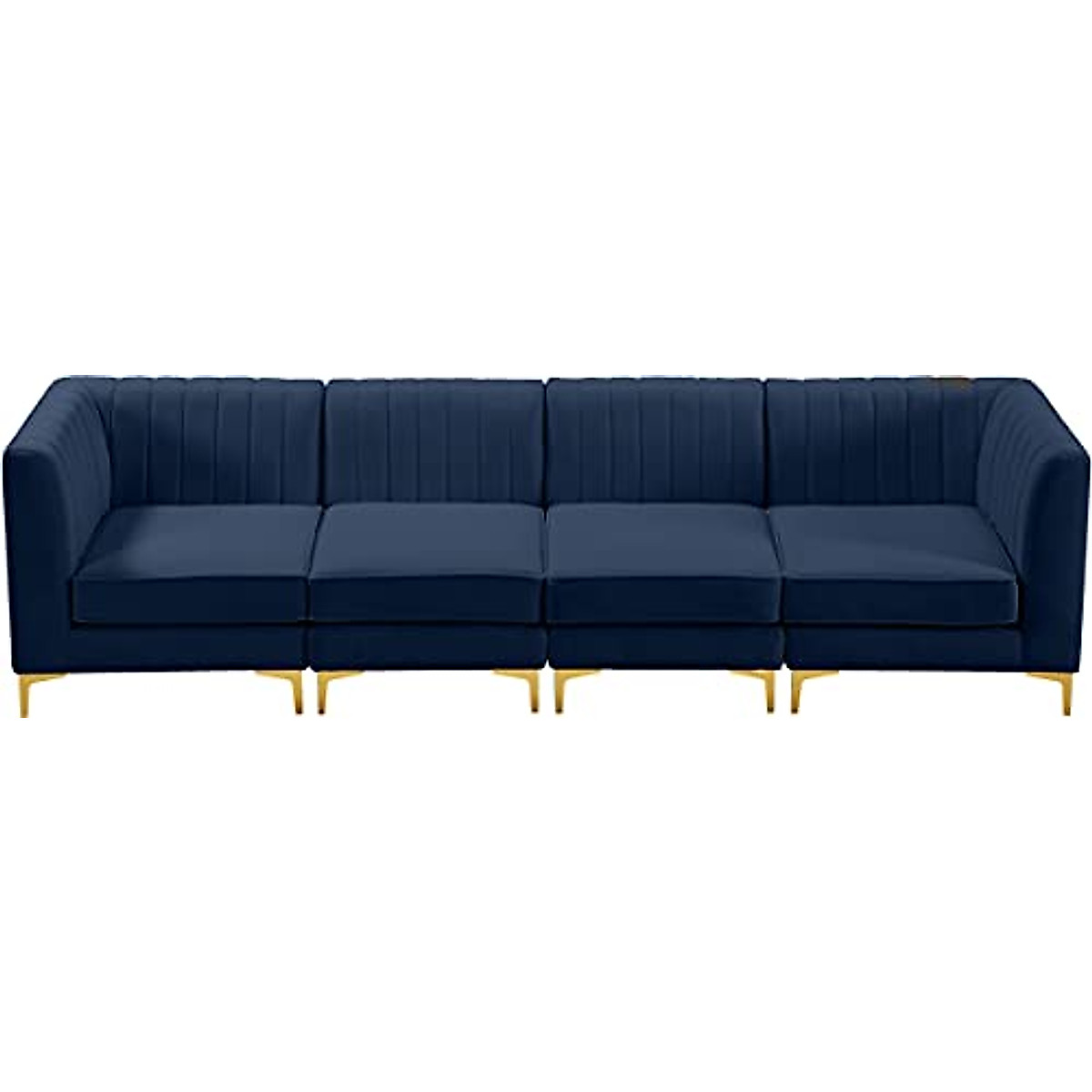 Meridian Furniture Alina Collection Velvet Upholstered Modular Sofa with Deep Channel Tufting, 119" Wide, Navy