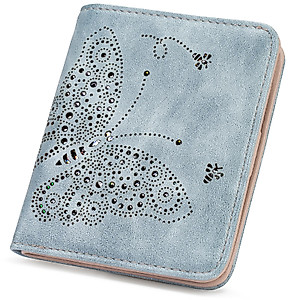 KITEVIUN Small RFID Wallet Women Ultra Thin Slim Womens Wallet Mini Compact Bifold Pocket Ladies Wallets for Women BLUE