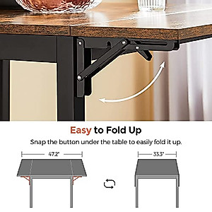 VASAGLE Folding Dining Table, Drop Leaf Extendable, for Small Spaces, Seats 2-4 People, Industrial, 33.3 x 30.7 x 30 Inches,Brown