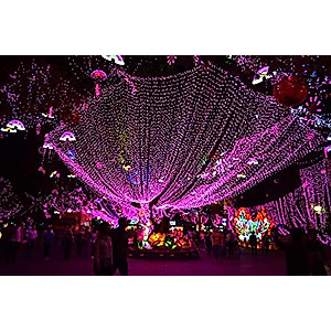 OZS-Solar String Lights Outdoor, 2PK Each 72ft 200LED Pink Solar String Lights, Copper Wire 8 Modes Solar Fairy Lights for Garden Party Valentine's Day Decorations(Pink Light)