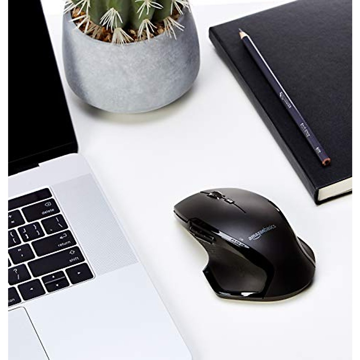 Amazon Basics Full Size Ergonomic Wireless Mouse with Fast Scrolling, Compatible with PC, Mac, Laptop - Black