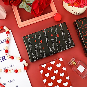 AnyDesign 12 Sheet Valentine's Day Wrapping Paper Red White Black Hearts Wrapping Paper Sweet Love Art Paper for Wedding Anniversary Baby Shower Birthday Gift Packing, 20 x 28 Inch, Folded Flat