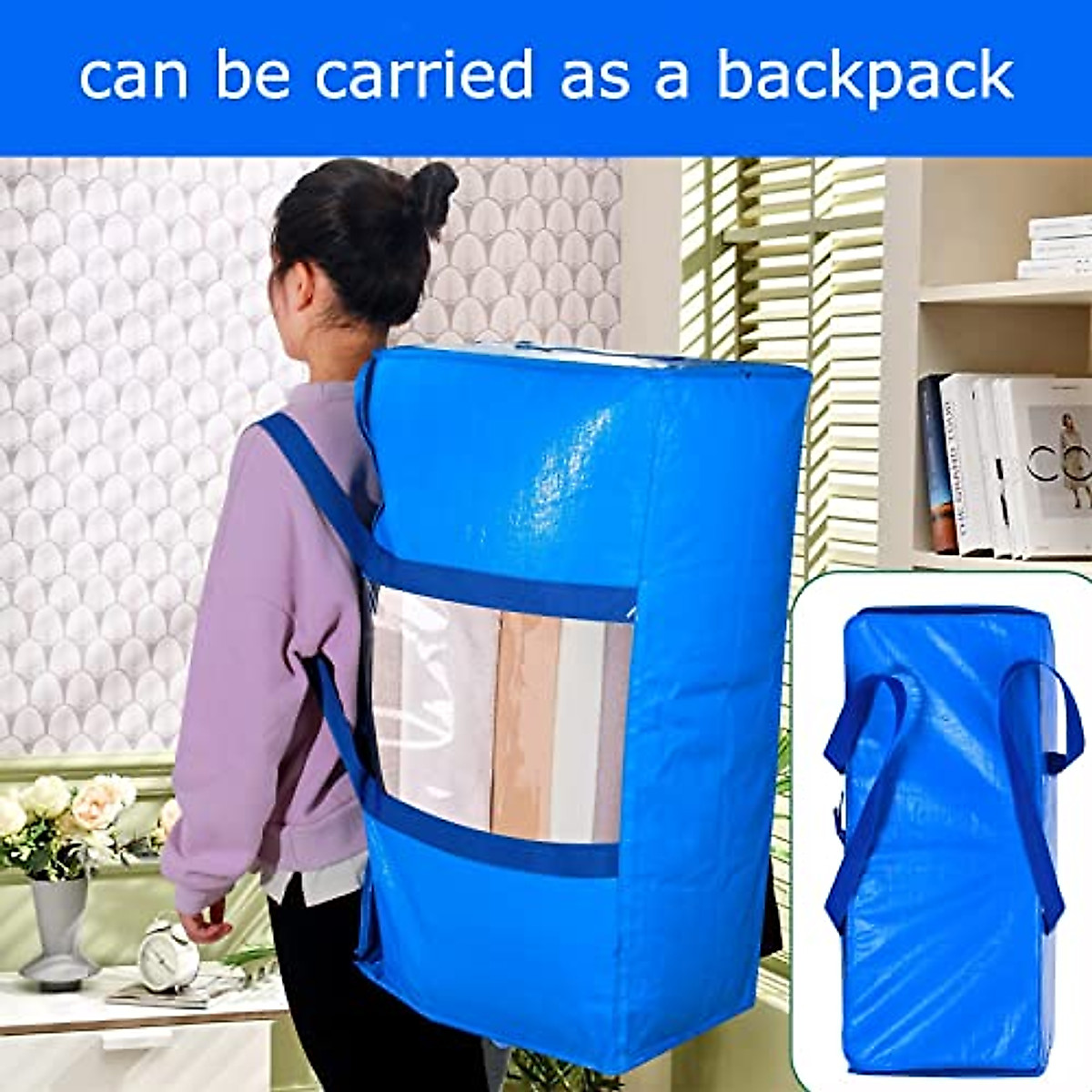 100L Large Storage Bags, Heavy-Duty Moving Bags, 4 Pack Closet Organizers, Clothes Foldable Storage Bins, Moving boxes, Storage Containers for Clothing, Blanket, Comforters, Toys, Bedding (Blue-6pack)