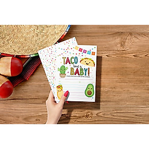 Fiesta Taco Bout A Baby Shower Invitations with Book Request and Diaper Raffle Card, 25 Fill in Invites and Envelopes