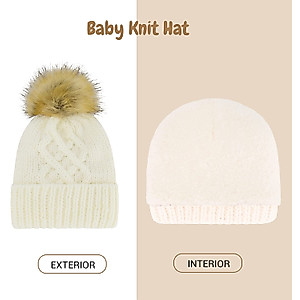 Baby Hats Newborn - Toddler Winter Baby Hat and Mitten Set Boy and Girls Baby Winter Hat Fleece Lined 0-6 Months (Ivory)