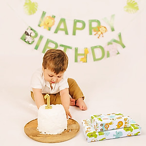 Gift Wrapping Paper for Baby Boys Girls Infant Kids, 6 Sheets Forest Animals Lion Giraffe Elephant Monkey Crocodile Wrapping Paper Sheet, 20 x 30 Inch Gift Paper for Baby Shower Birthday Kindergarten