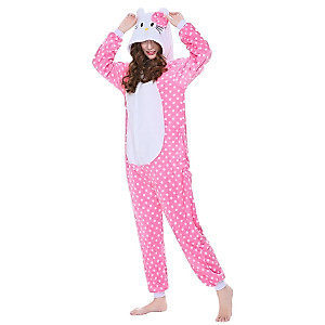 Canday Hooded Cosplay Party Pajamas Animal Sleepwear Unisex Adult Jumpsuits Onesies Teens (Kitty Cat, Small)
