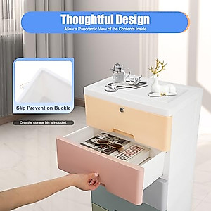 Plastic Drawers Storage Cart Mobile Cabinet with Casters, 5 Drawer Stackable Vertical Storage Tower Tall Chest Closet, Large Containers Organizer Unit (12"D x 18"W x 33"H - Multicolor1)