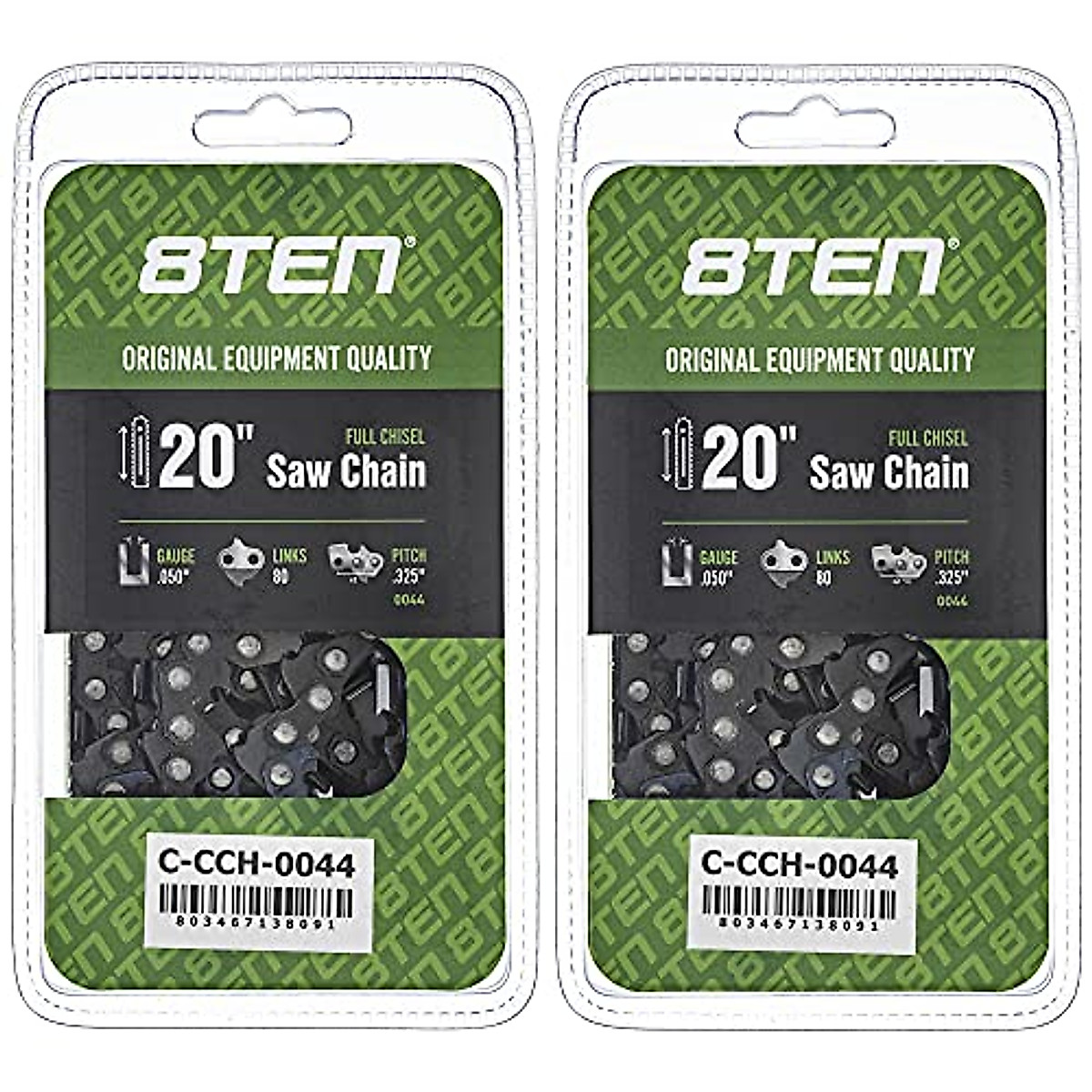 8TEN Full Chisel Chainsaw Chain 20 Inch .050 .325 80DL for Husqvarna 450 455 460 Rancher Craftsman Jonsered CS2252 CS2253 (2 Pack)