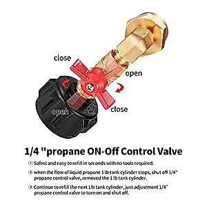 Propane Refill Elbow Adapter for 1 LB Tanks, QCC1 90 Degrees Refill Pressure Adapter with ON/Off Control Valve Gas Cylinder Tank Propanes Bottle Connector for Camping Grill Bottle Tank 2.5-20LBS