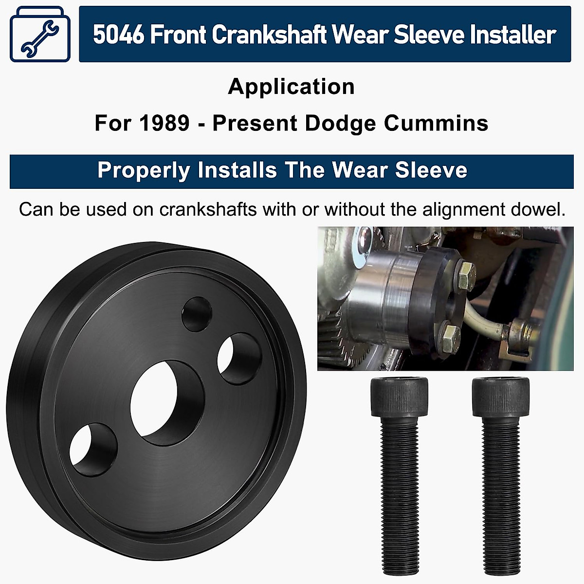 1338 Front Cover Crankshaft Seal Installer &5046 Wear Sleeve Installer Tool Kit For Cummins 3.9L 5.9L 6.7L Replace OE 1338/3824498, 5046/3824500