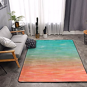 NiYoung Premium Durable Thick Area Rug Luxury Non-Slip Large Rugs Bedside Mats Home Decor Carpet for Bedroom Nursery Living Room Playroom - Blue Peach Coral Turquoise Watercolor Teal Orange Aqua