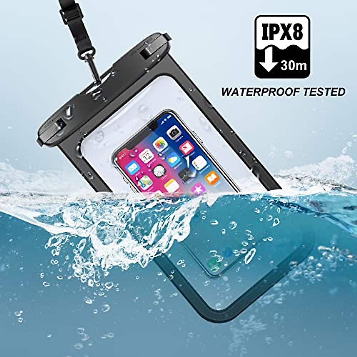 Extra Large Waterproof Phone Pouch, IPX8 Universal Water Proof Phone Case, Cell Phone Dry Bag for iPhone Samsung Galaxy, Up to 10.5" with Full Perspective On Both Side (2 Pcs)