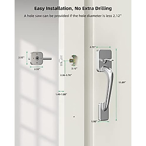 Front Door Handle Sets Single Cylinder, Entry Door Handle with Reversible Lever for Left/Right Handed, Inactive Door Front Door Hardware, Interior/Exterior Entrance Passage Door Handle-Satin Nickel