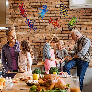 Juegoal 6 Pack Metal Gecko Wall Art Decor Inspirational Sculpture Hang Indoor Outdoor for Home Bedroom Living Room Office Garden, 9 Inches