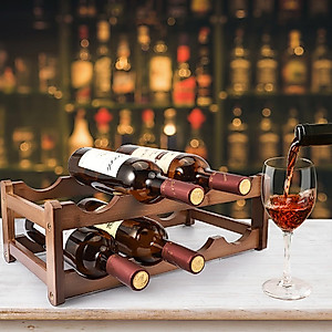 PAMISO 2-Tiers Wine Rack, 8-Bottles Bamboo Wine Stand Holder Wine Rack Countertop for Pantry, Kitchen, Bars, Wine Cellar
