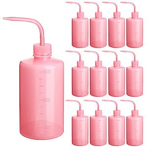 Wash Bottle 12 Pcs 17 Oz/ 500 ml Plastic Safety Wash Bottle Medical Lab Squeeze Bottle with Narrow Mouth Scale Labels Tattoo Bottle for Tattoo Supplies Green Soap Cleaning Washing Bottle (Pink)