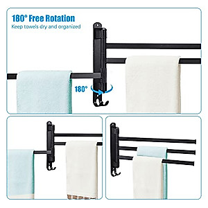 3/4/5 Arm Swivel Towel Rack, 4 in 1 Swivel Towel Bar, Swing Out Towel Hanger with Hook, Stainless Steel Wall Mounted Towel Holder Hand Towel Holder for Bathroom, Kitchen(White-5 Arm)