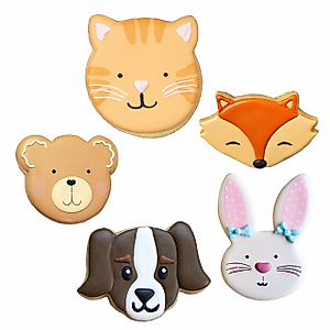 Animal Faces Cookie Cutters 5-Pc. Set Made in the USA by Ann Clark, Cat, Dog, Bear, Raccoon/Fox, Bunny