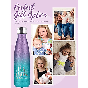 Onebttl Big Sister Gifts for daughter, Insulated Stainless Steel Water Bottle, For Big Sis on Birthday/Pregnancy announcement, 17 oz, Violet-Blue Gradient Glitter