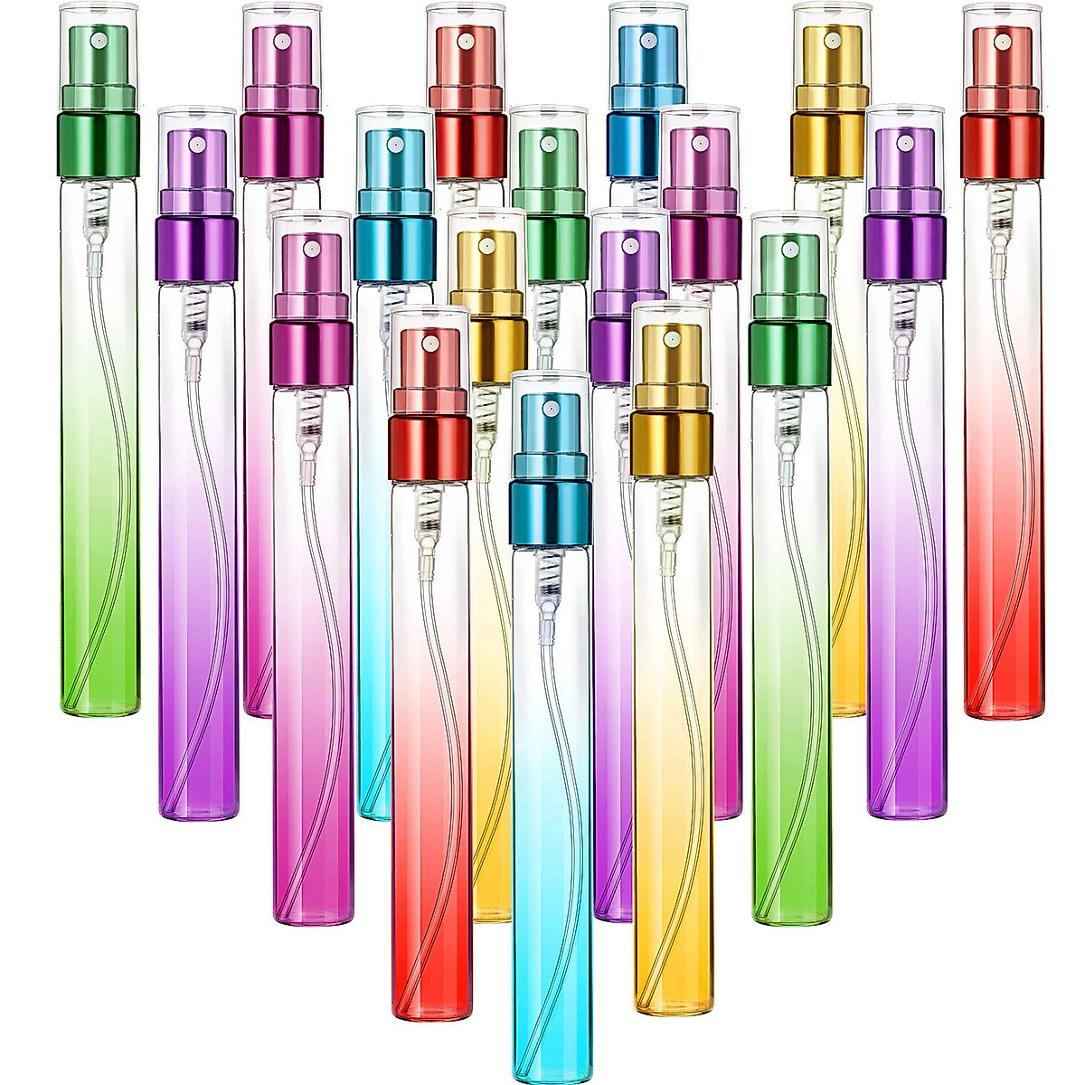 18 Pieces Mini Perfume Spray Bottles 10 ml Colorful Glass Fine Mist Sprayer Empty Spray Bottles Refillable Container Perfume Atomizer for Cleaning, Essential Oil, Liquid, 6 Gradient Colors