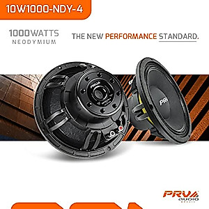 PRV AUDIO 10 Inch Woofer Speaker 10W1000-NDY-4, 1000 Watts Program Power, 4 Ohms, 3 in Voice Coil, 500 Watts RMS, Unique Sound Reproduction Midbass Woofer Driver for Pro Car Audio (Single)