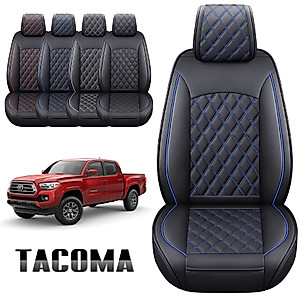 Aierxuan Toyota Tacoma Seat Covers Custom Fit 2005-2025 TRD Off-Road Overlanding Concept SR5 Double Cab Pickup Truck Waterproof Leather Front Car Cushions(2 PCS Front,Black-Blue)