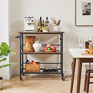 IBUYKE Kitchen Island with 3 Shelves, Island Table for Kitchen with Power Outlet,Kitchen Cart with Large Worktop,Rolling Bar Cart for Home, Outdoor, Kitchen, Living Room TMJ024H