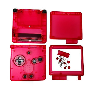 Cowhilan Replacement Clear Full Housing Shell Case Compatible with Gameboy Advance SP GBA SP Console, Send with Game Card Shell, Transparent Red