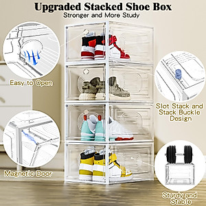 YFXCVSL 8 Pack Thicken Shoe Organizer - Upgrade Sturdy Shoe Boxes Stackable Shoe Storage Containers with Magnetic Door, Thicken Sneaker Storage Fit up to US Size 12,White