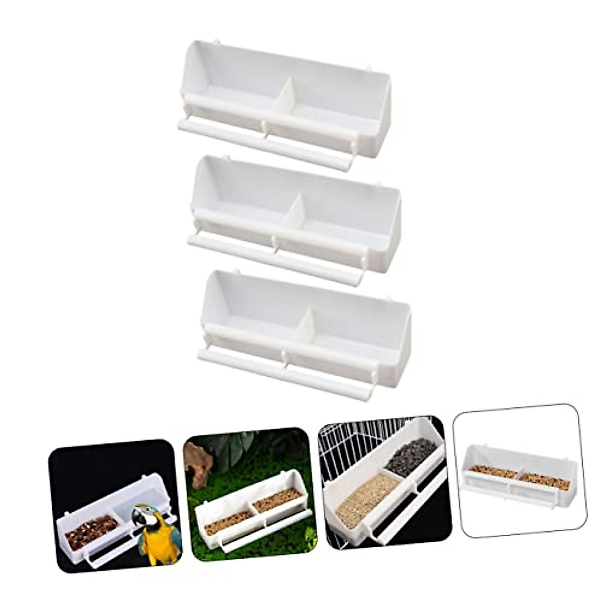 Balacoo 3pcs Cage Fruit Design Holder Girds Parakeet Food Dispenser Trough Double Birdcage Hanging Bird Feeder for Small African Buckle Gray Macaw Cup Parrot White Bowl Canary Water