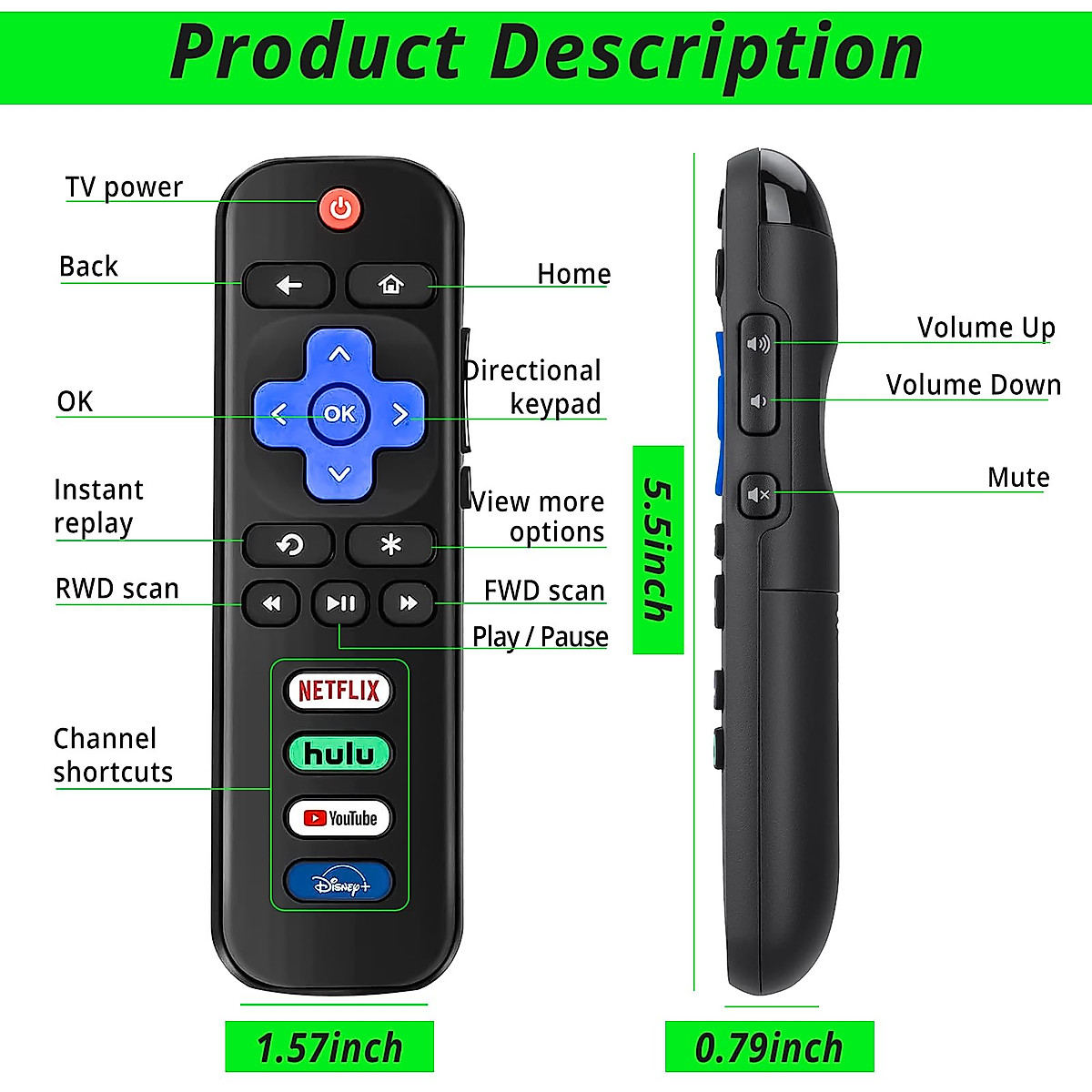 Pack of 2 Replacement TV Remote for Roku TV, Compatible for Hisense Roku/TCL Roku/Onn Roku/Element Roku/Sharp Roku/Haier Roku/Hitachi Roku/LG Roku/JVC Roku Series Smart TV (NOT for Roku Stick or Box)