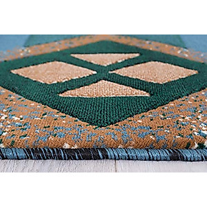 Handcraft Rugs - Navy Blue, Brown and Green, Modern Contemporary Southwestern, Native American Style Area Rug (Approximately 8 by 10)