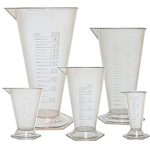 Conical Measuring Cup Set, 5 Sizes - 12, 25, 50, 125, and 200ml, Polypropylene, Hexagonal Base, Karter Scientific