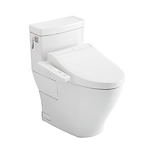 TOTOWASHLET+ Aimes One-Piece Elongated 1.28 GPF Toilet and WASHLET C2 Bidet Seat, Cotton White - MW6263074CEFG#01