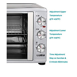 LUBY Large Toaster Oven Countertop, French Door Designed, 55L, 18 Slices, 14'' pizza, 20lb Turkey, Silver