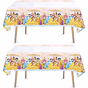 BATLAM 2 Pack Princess Themed Birthday Party Decorations – Disposable Princess Plastic Tablecloth Disposable Table Cover | Princess Party Supplies for Kids (Color)