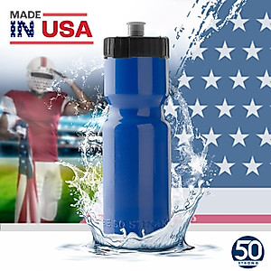 50 Strong Bulk Water Bottles 24-Pack – 22 oz BPA-Free Sports Bottles with Easy-Open Pull Top Cap – Made in USA – Reusable & Top Rack Dishwasher Safe Brand