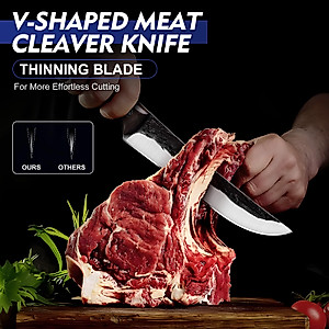 Topfeel 4PCS Hand Forged Butcher Knife Set - Slicing Knife,Boning Knife, Dividing knife,Skinning Butcher Knife,High Carbon Steel Meat Cutting Knife for Home Kitchen & Outdoor