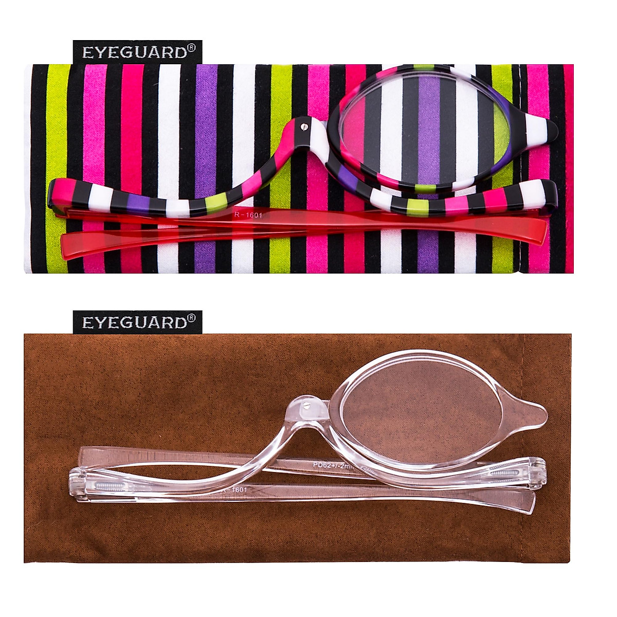 EYEGUARD Readers 2 Pack Magnifying Makeup Glasses Eye Make Up Spectacles Flip Down Lens Folding Cosmetic Womens Reading Glasses +2.50