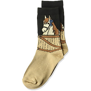K. Bell Unisex Child Fun Conversation Starter Crew - 1 Pairs Cool Novelty Gifts Casual Sock, Blue Ribbon Horse (Black), Medium US