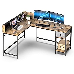 NSdirect Computer Desk,55" Home Office Desk with Bookshelf Industrial Study Writing Table with Space Saving Design Modern Simple Style Laptop Table (Rustic Brown)