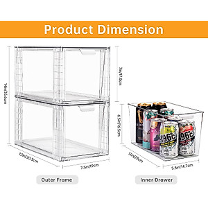 Zero Zoo 4Pack Large Stackable Storage Drawers,Clear Acrylic Organizers with Handle,Easily Assemble for Kitchen Undersink,Bathroom,Cabinet,Makeup,Closet,Medicine,Pantry Organization Bins