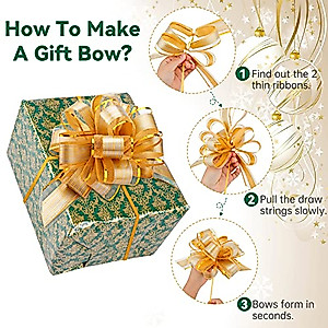 Amcami 20 Pieces Large Christmas Pull Bows for Gift Wrapping Big Gold Ribbon Bows for Xmas Gift Baskets Wine Bottles Decoration Gift Bows Organza Pull Bow for Wedding Party Birthdays Holidays