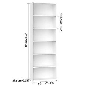FOTOSOK 6-Tier Open Bookcase and Bookshelf, Freestanding Display Storage Shelves Tall Bookcase for Bedroom, Living Room and Office, White